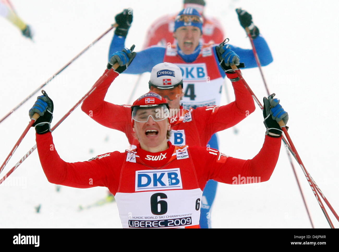 Norway?s Ola Vigen Hattestad (L) celebrates ahead of countrymen Johan ...