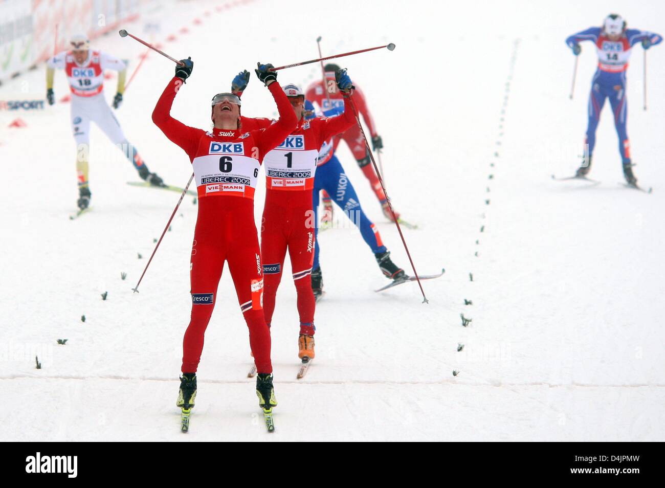 Norway?s Ola Vigen Hattestad (L) celebrates ahead of countryman Johan ...
