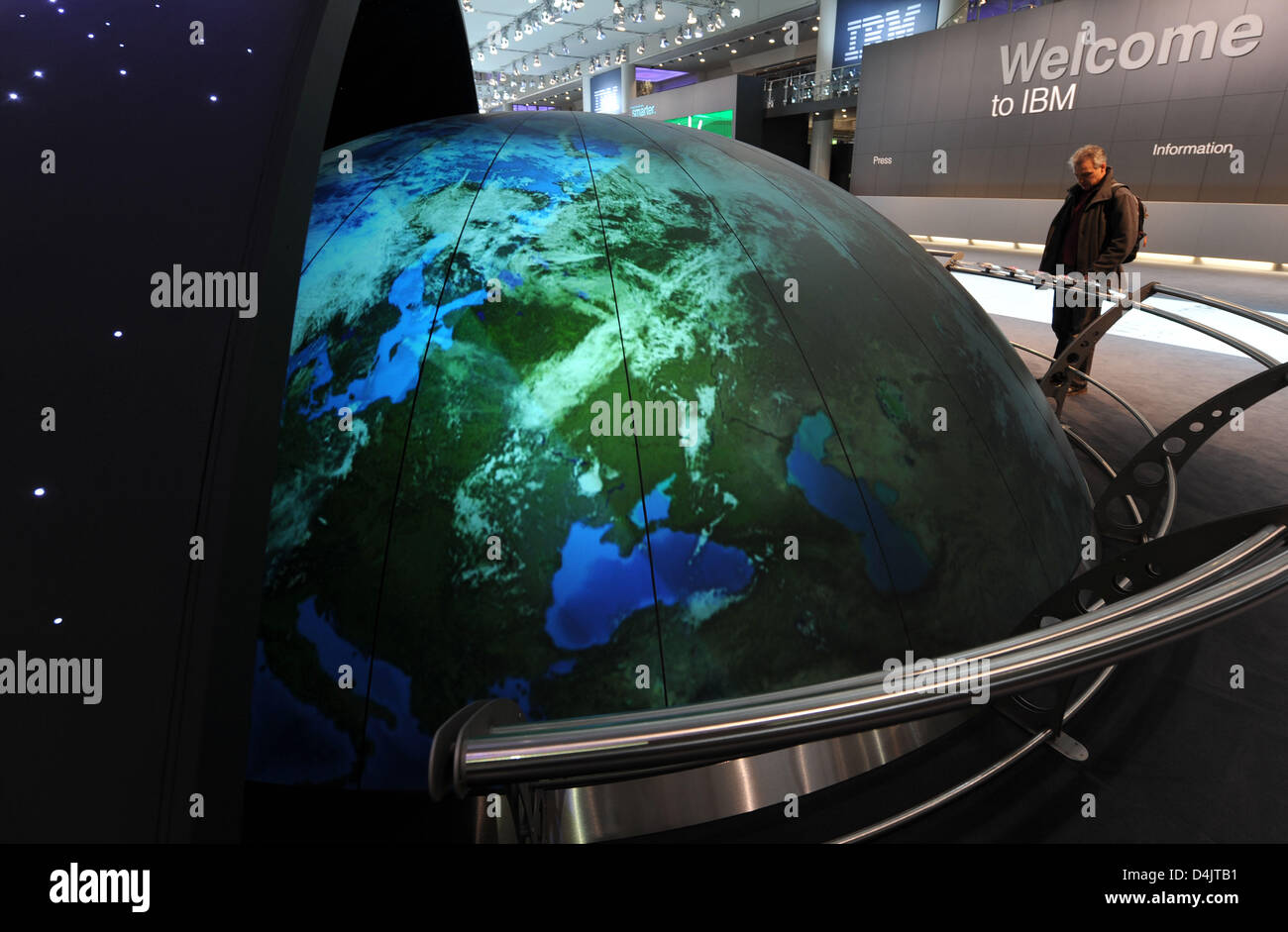An animated model of globe shown at the ?IBM? stand at the IT and telecommunications trade fair ...