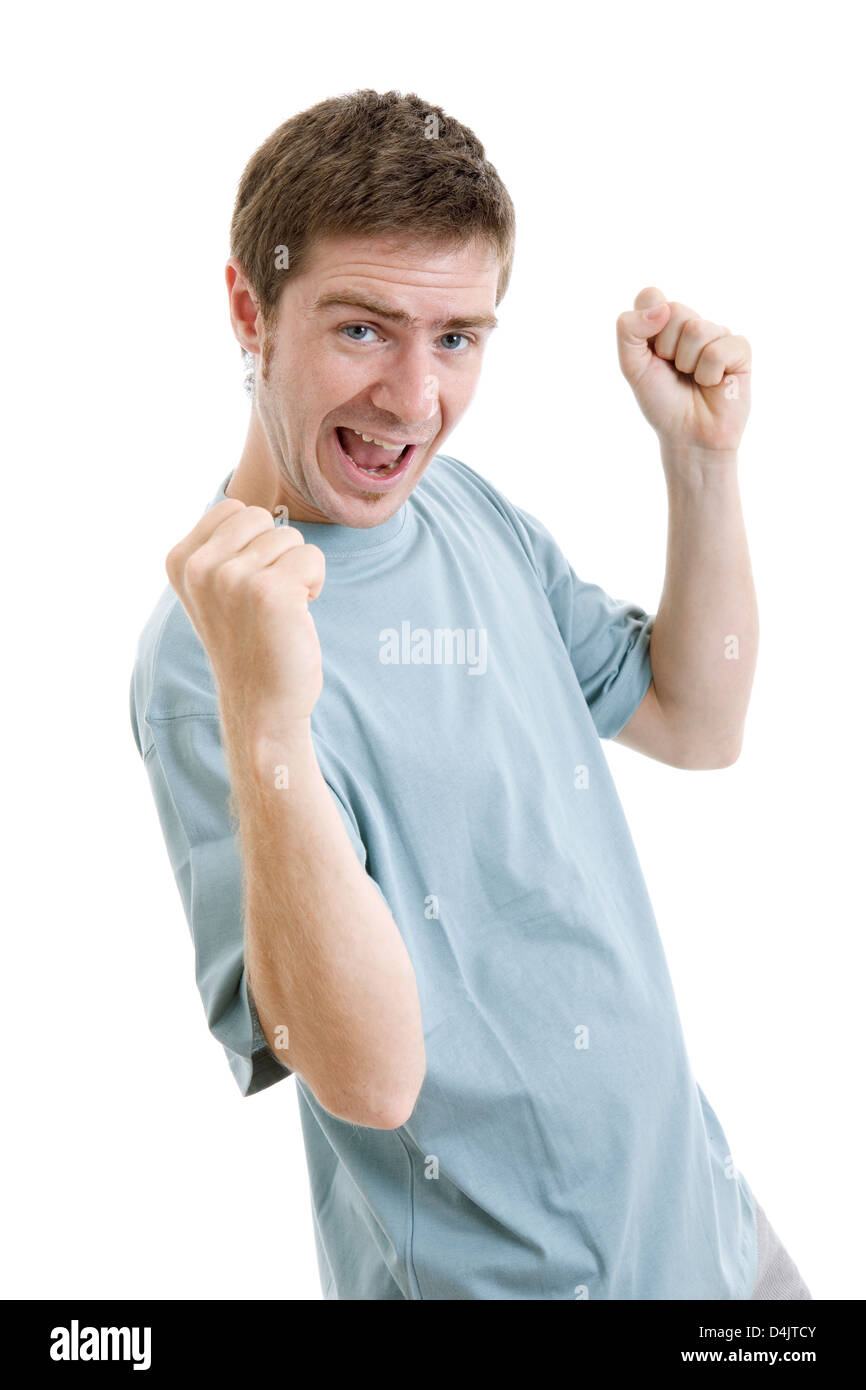 happy young man winning, isolated on white Stock Photo - Alamy