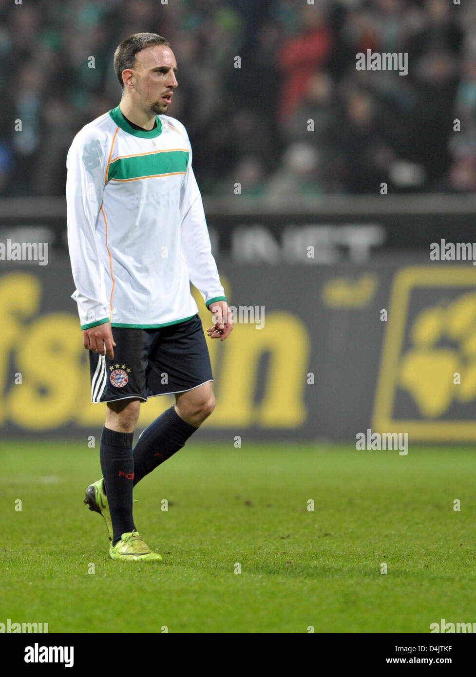 Munich?s midfielder Franck Ribery wears a Bremen-jersey after the ...