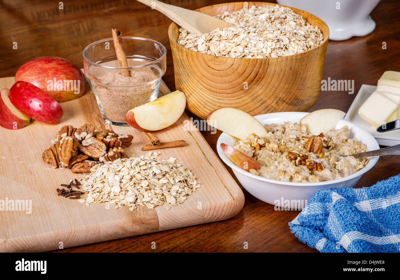 Ingredients on a table to prepare a hot bowl of oatmeal Stock Photo - Alamy