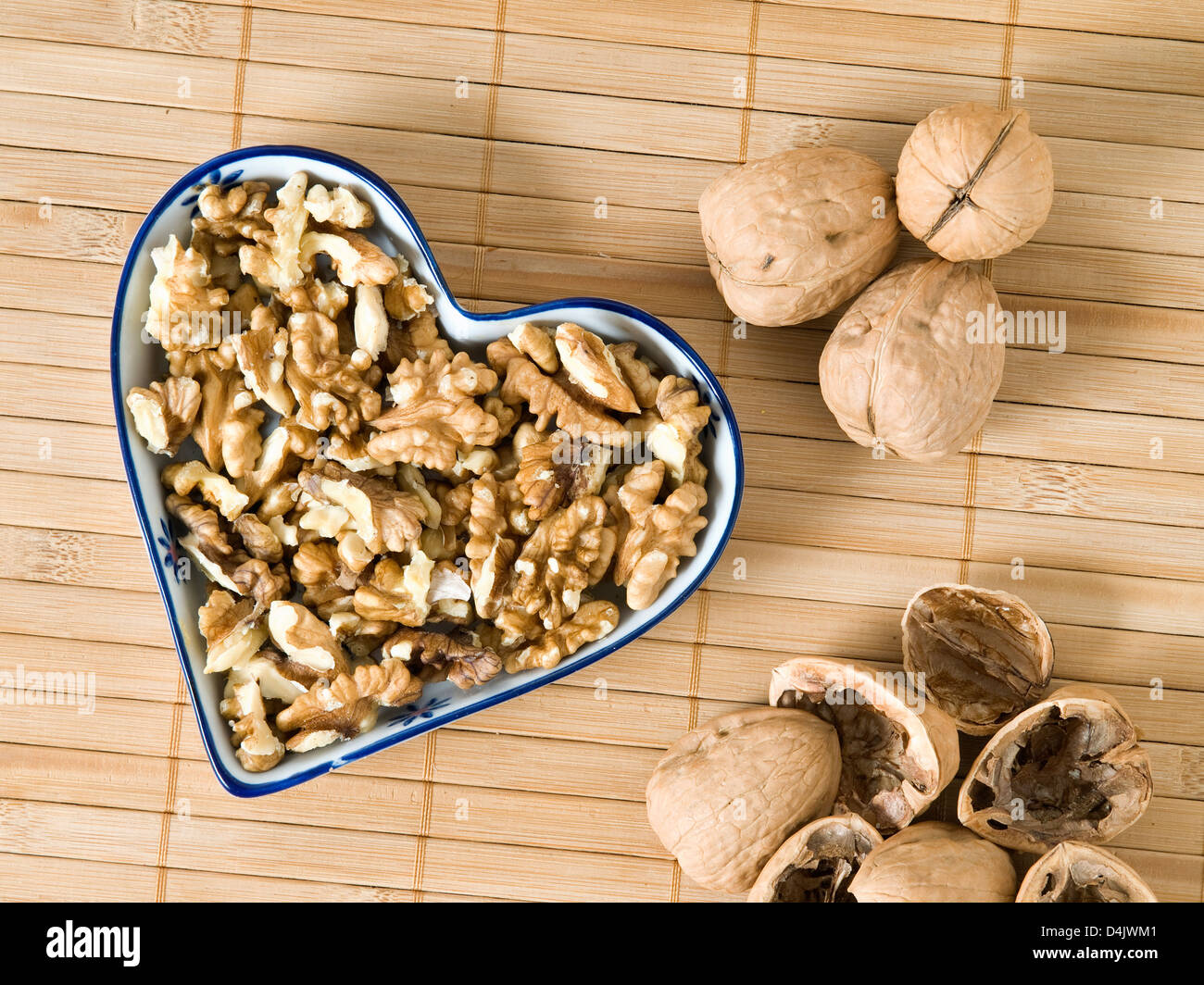 Still Life with nuts forming a heart. The nuts are healthy for the ...