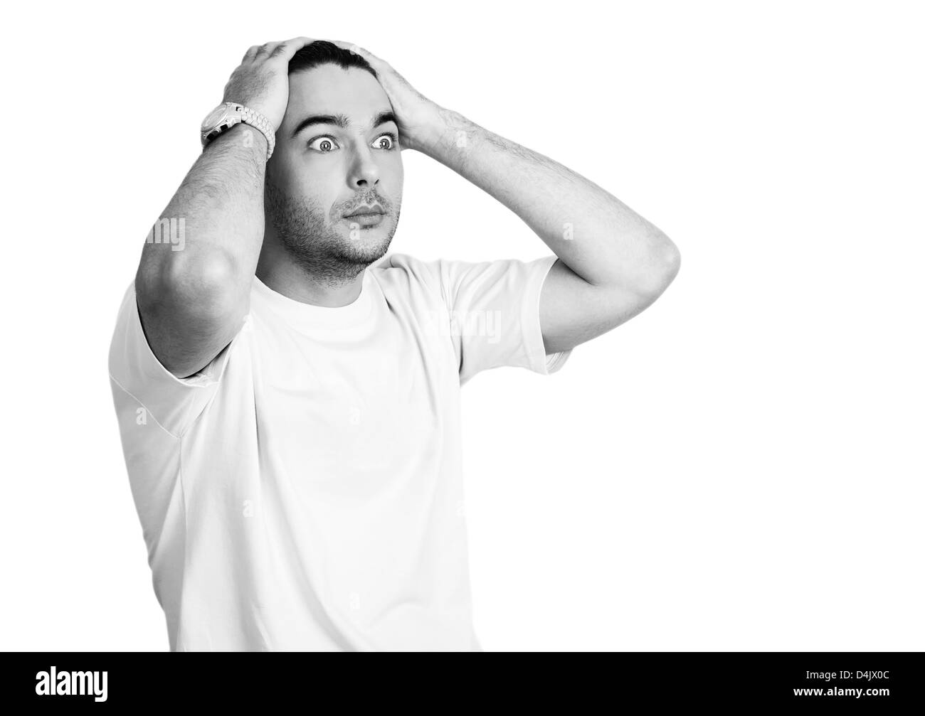 Portrait handsome amazed guy Black and White Stock Photos & Images - Alamy