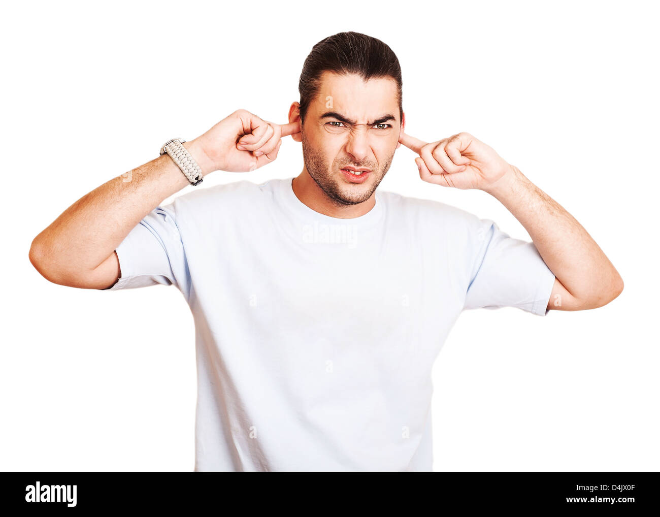 Man covering his hears Stock Photo - Alamy