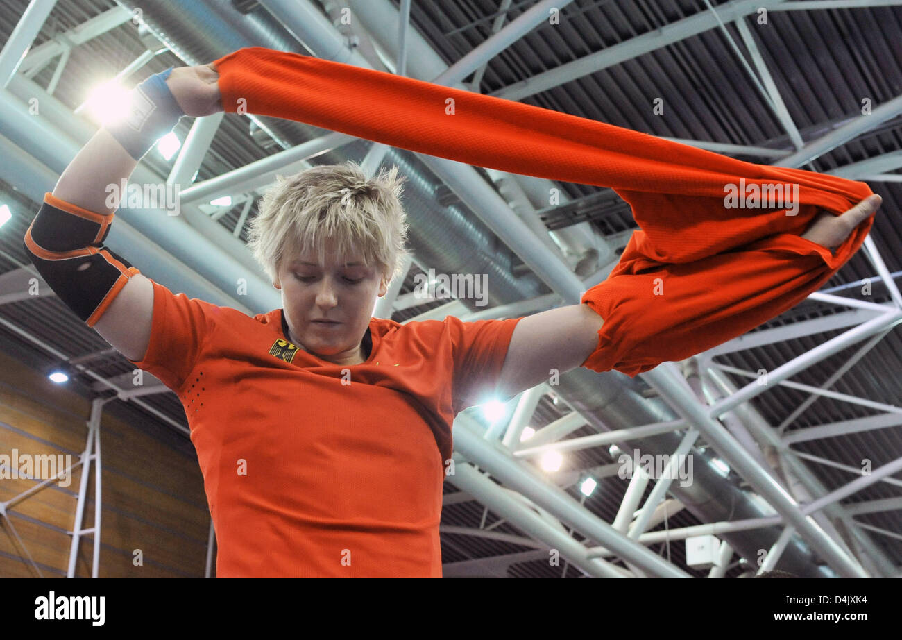 German shot putter Petra Lammert prepares for an attempt at the EAA ...