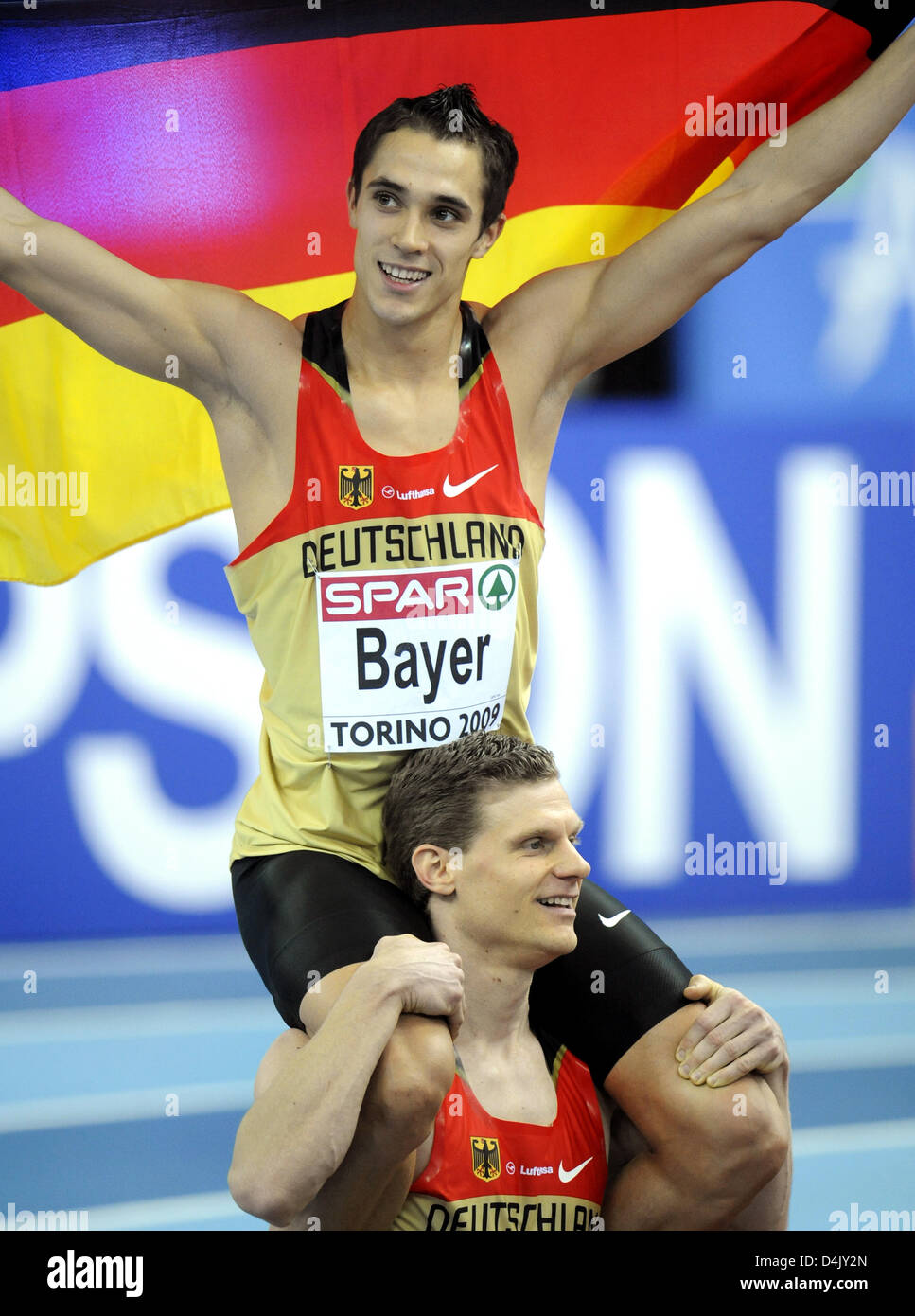 Germany?s Sebastian Bayer (top) and Nils Winter (bottom) celebrates ...