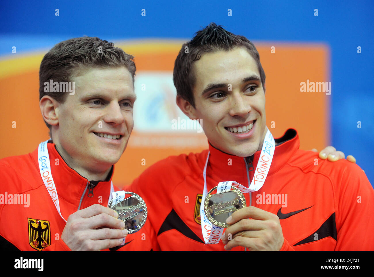 Germany?s Sebastian Bayer (R) and Nils Winter (R) pose with their ...