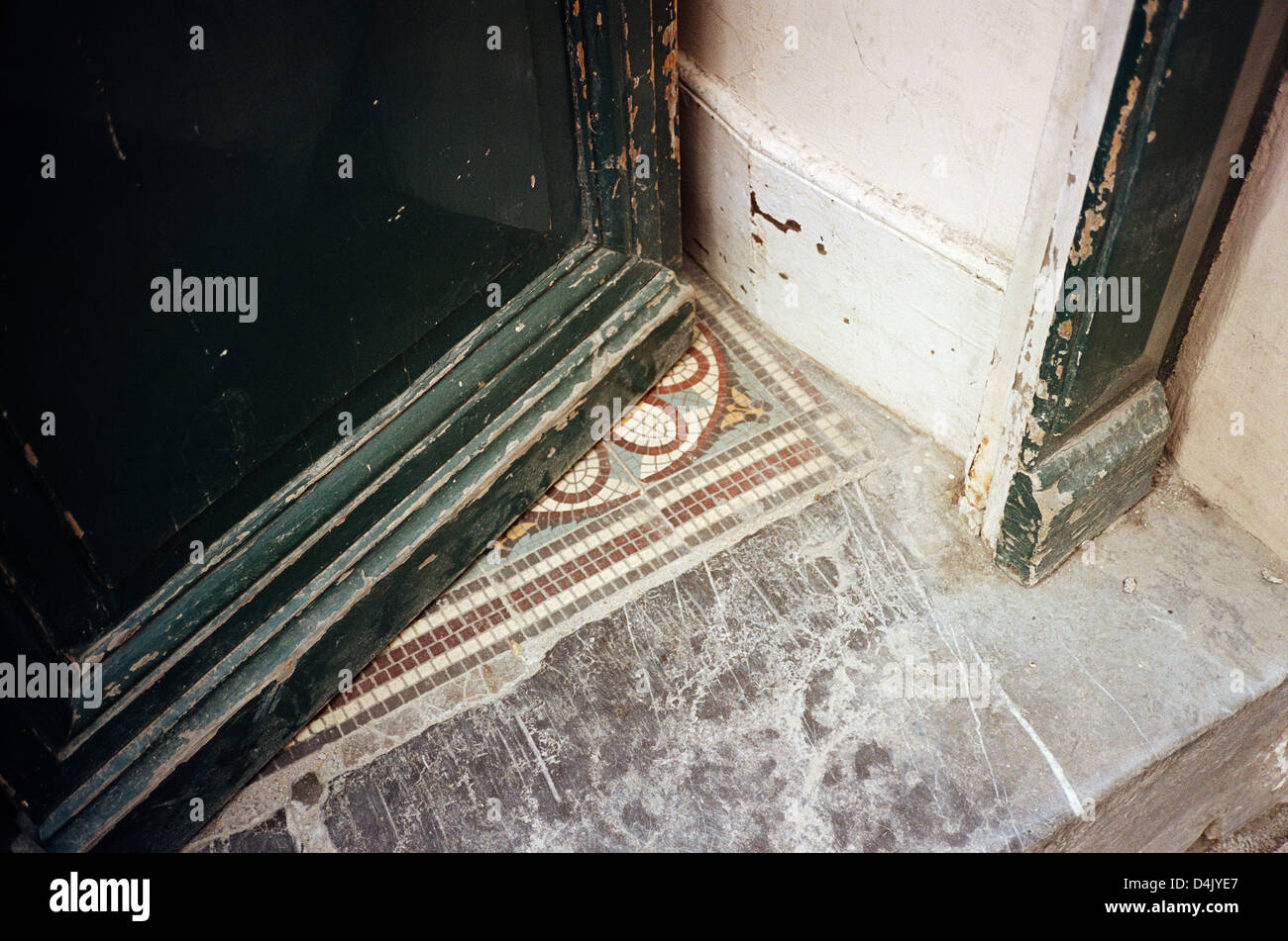 Old door slightly ajar, ancient tiled floor, France Stock Photo - Alamy