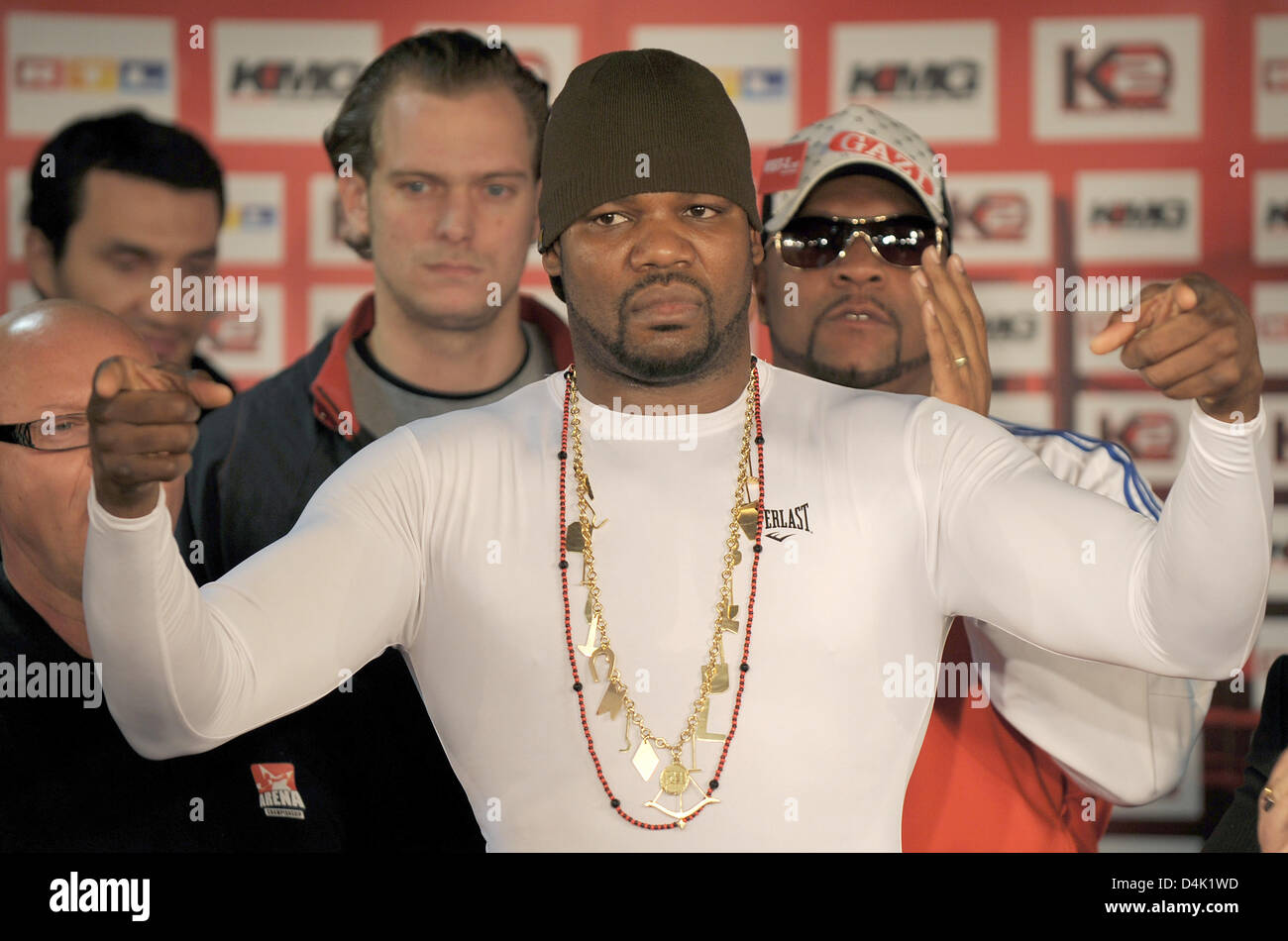 Cuban heavyweight boxer Juan Carlos Gomez (C) poses during the official ...