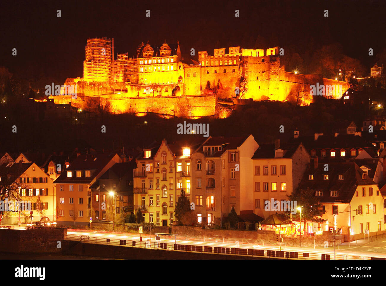 Heidelberg City Castle at night, Germany, 1 March 2009. Heidelberg ...