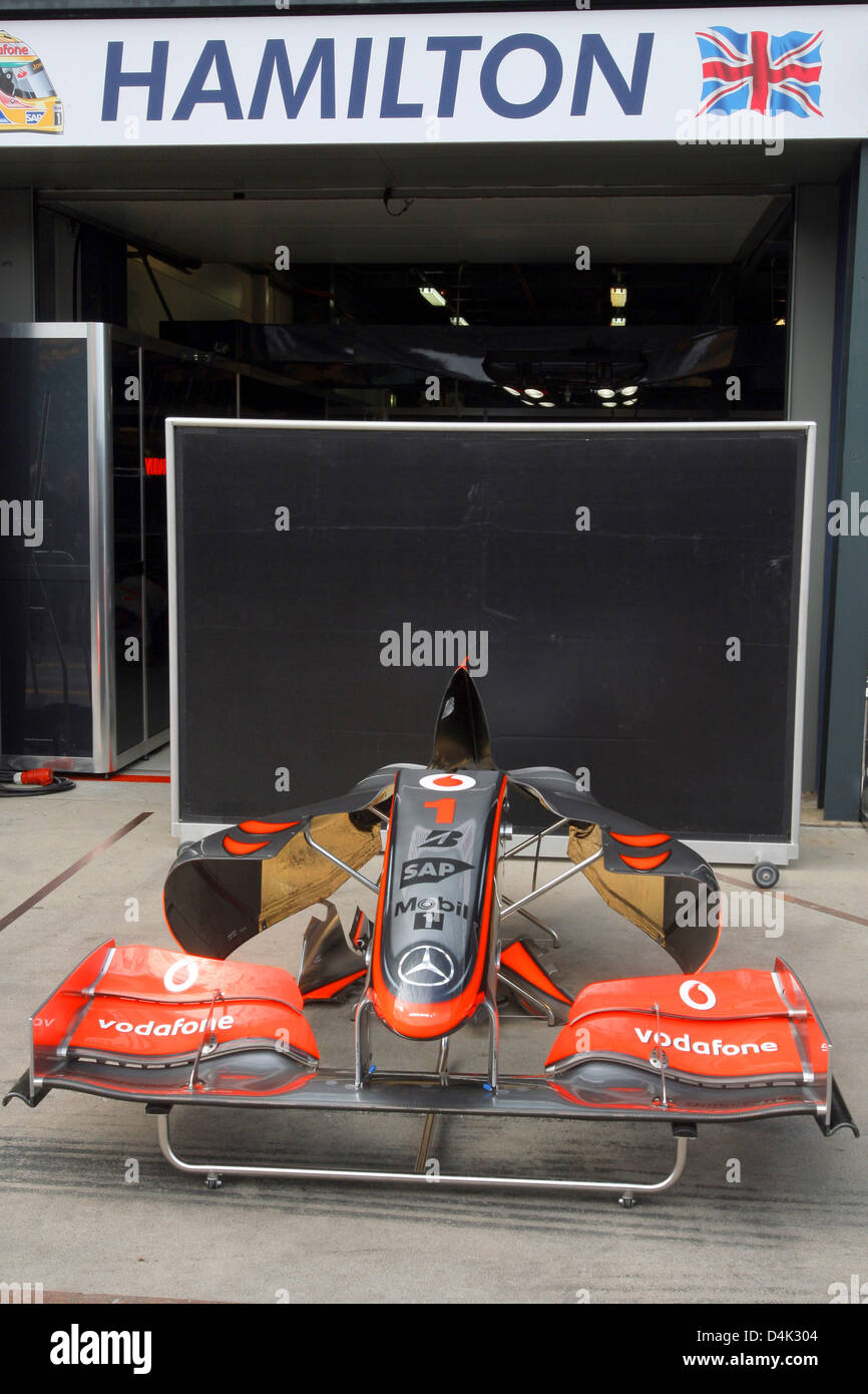 The car body of the car of British Formula One driver Lewis Hamilton of ...