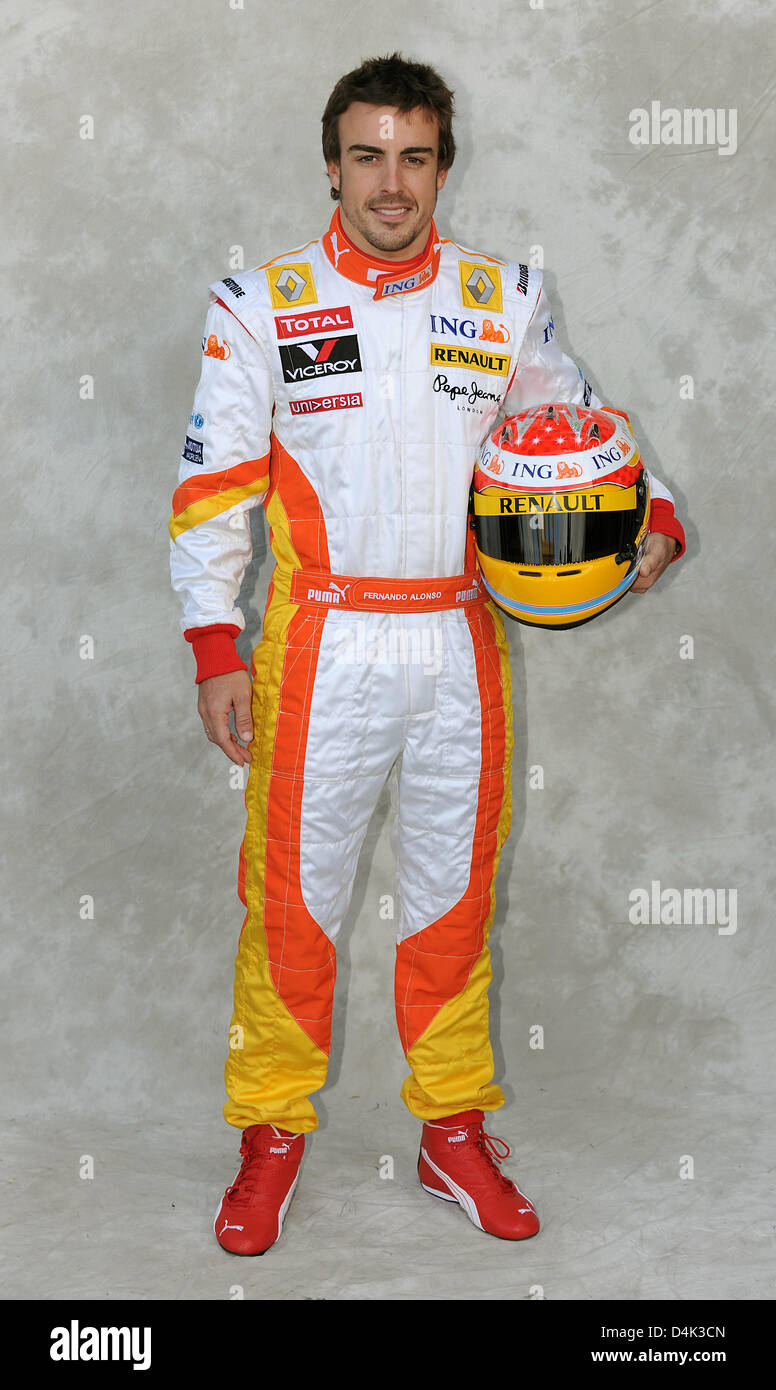 Spanish Formula One driver Fernando Alonso of Renault poses during a ...