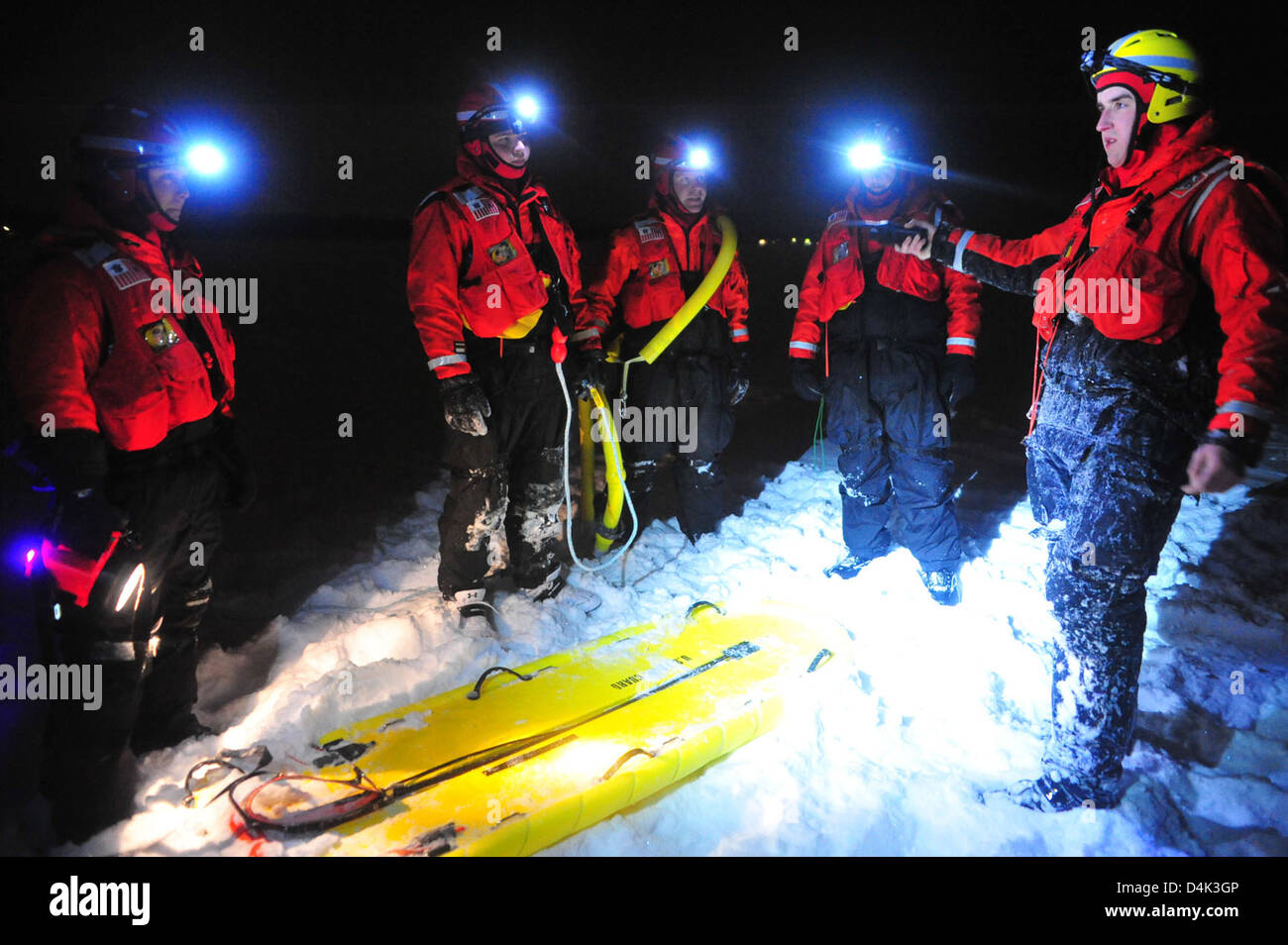Night Time Ice Rescue Training Stock Photo - Alamy