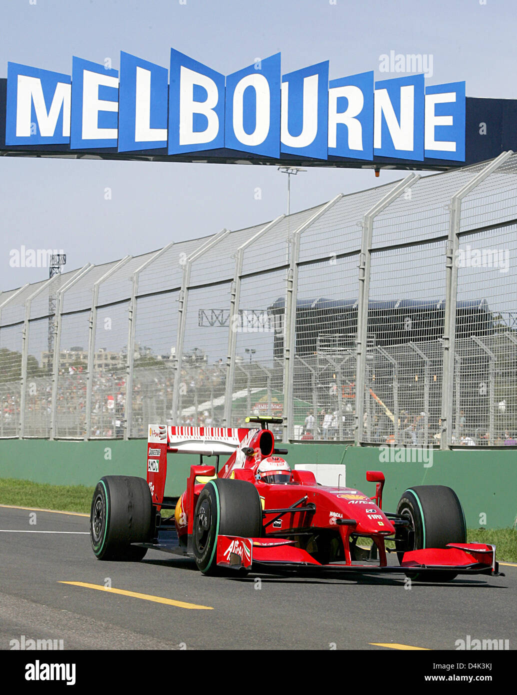 Finnish Formula One driver Kimi Raikkonen of Ferrari steers his car ...