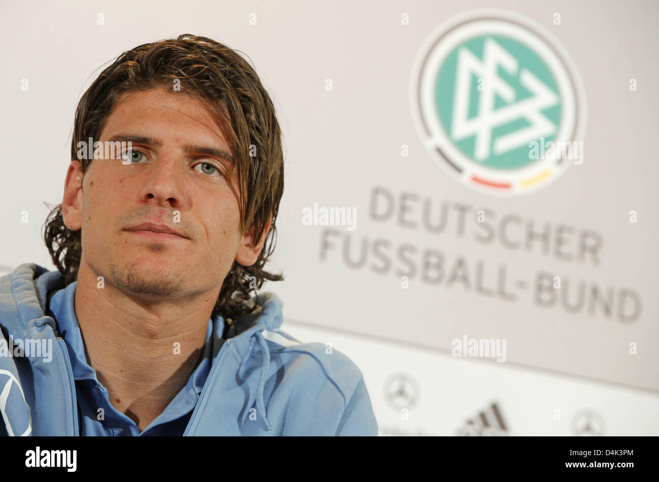 Germany?s striker Mario Gomez smiles during a press conference of the ...