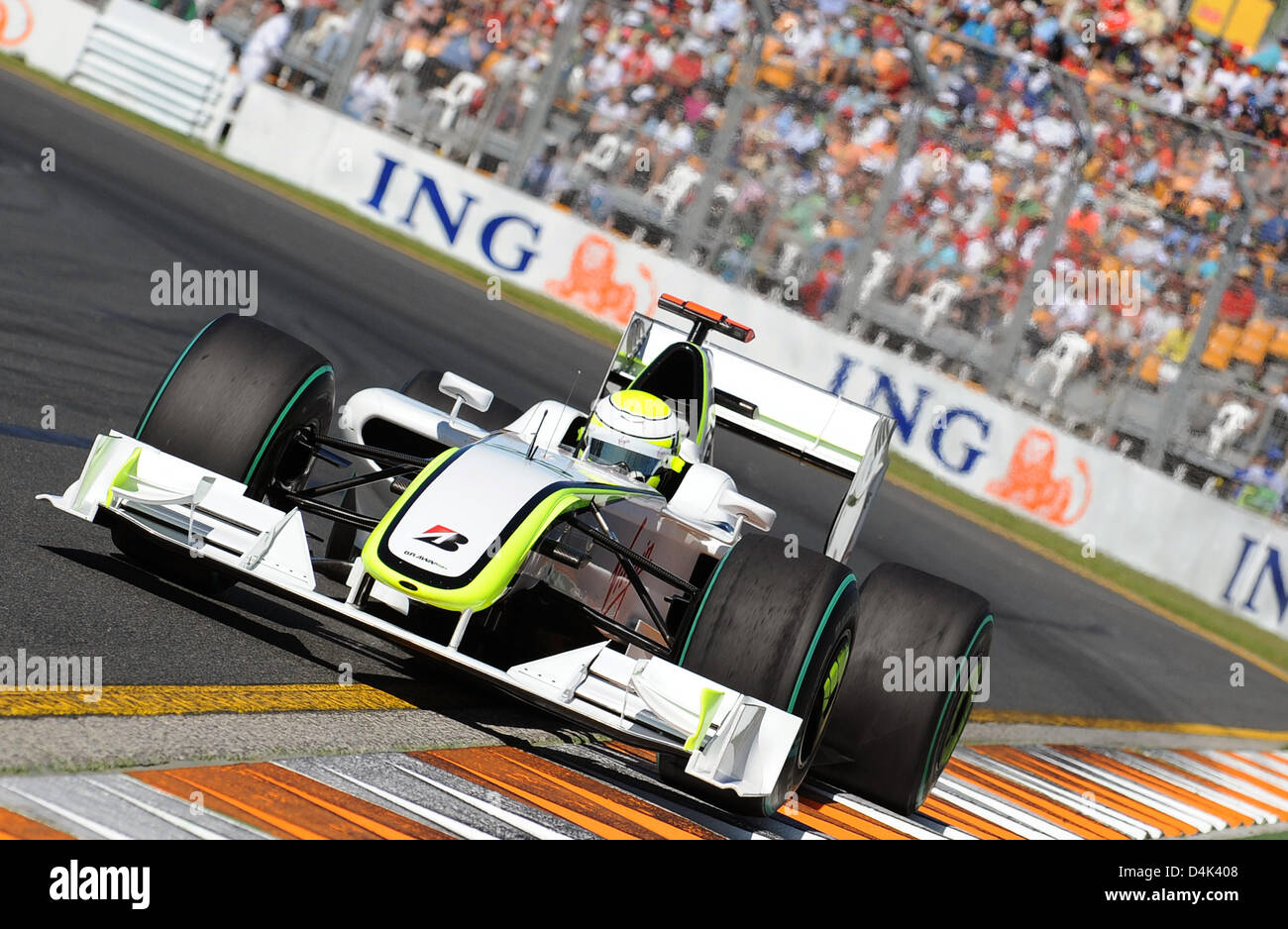 British Formula One driver Jenson Button of Brawn GP steers his car ...