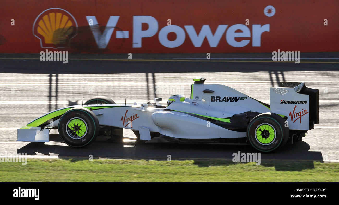 Brazilian Formula One driver Rubens Barrichello of Brawn GP steers his ...