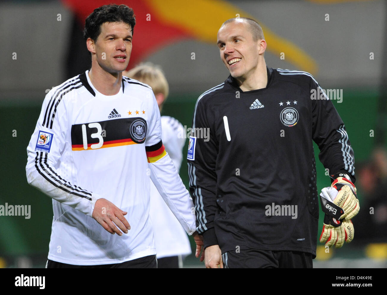 Germany?s team captain Michael Ballack (L) and goalie Robert Enke leave ...