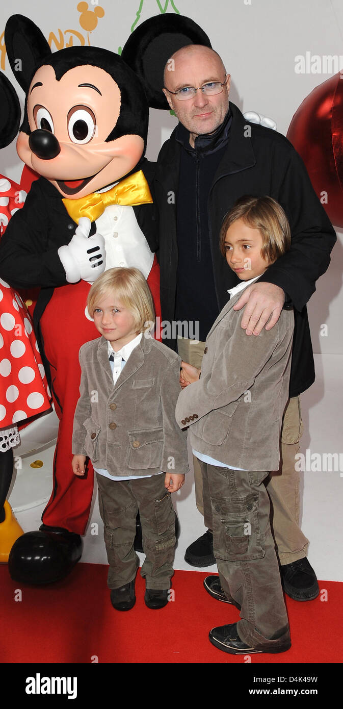 British singer Phil Collins and his sons Nicholas (L) and Matthew ...
