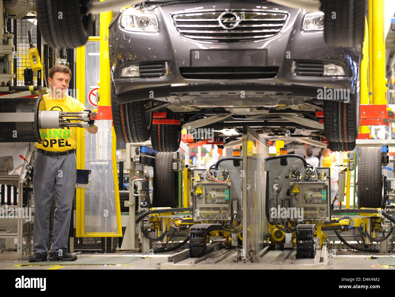 Interior view of the assembly line at Opel plant in Ruesselsheim ...