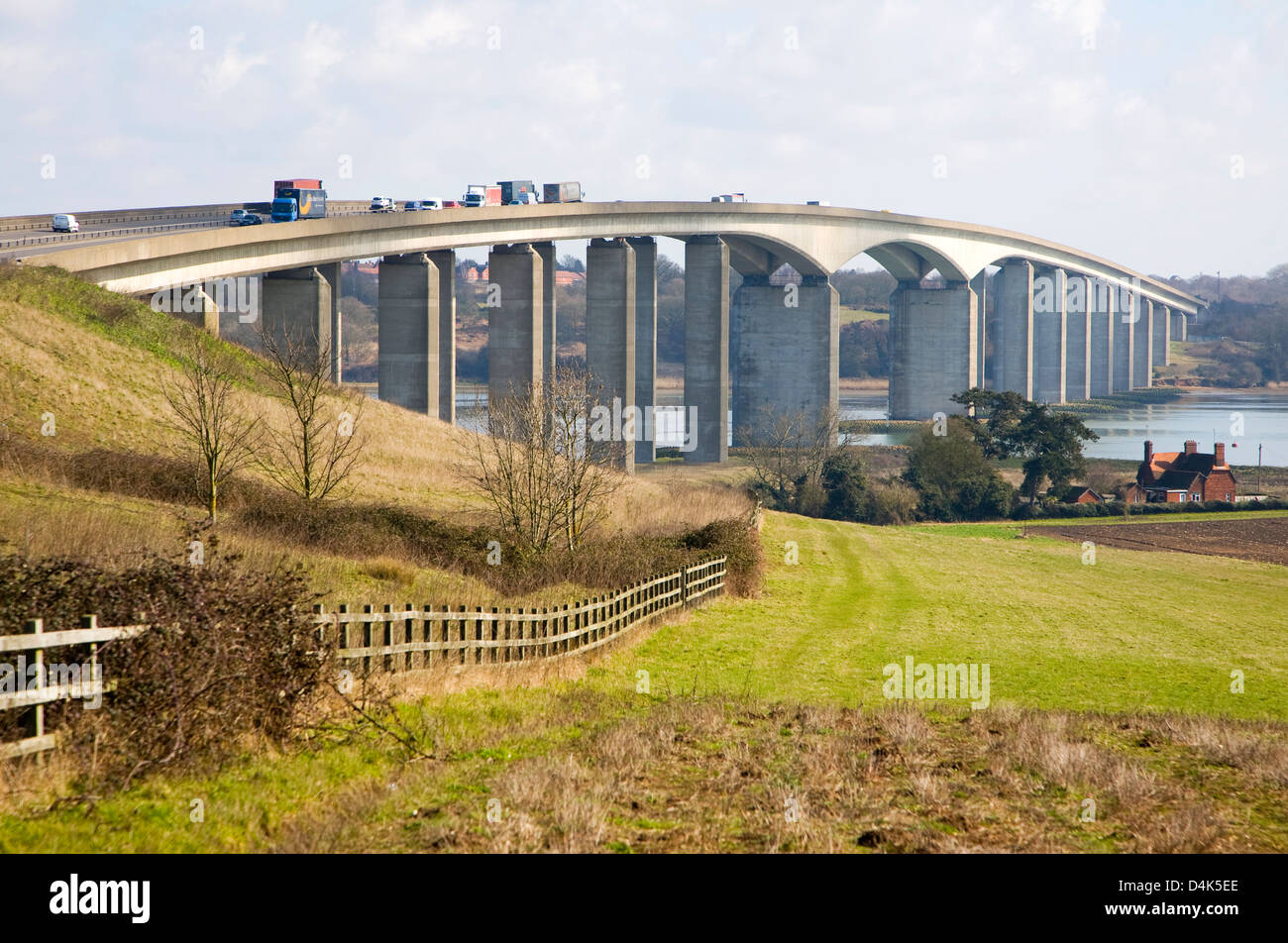 The Orwell Bridge opened in 1982 carries the A14 trunk road over the ...