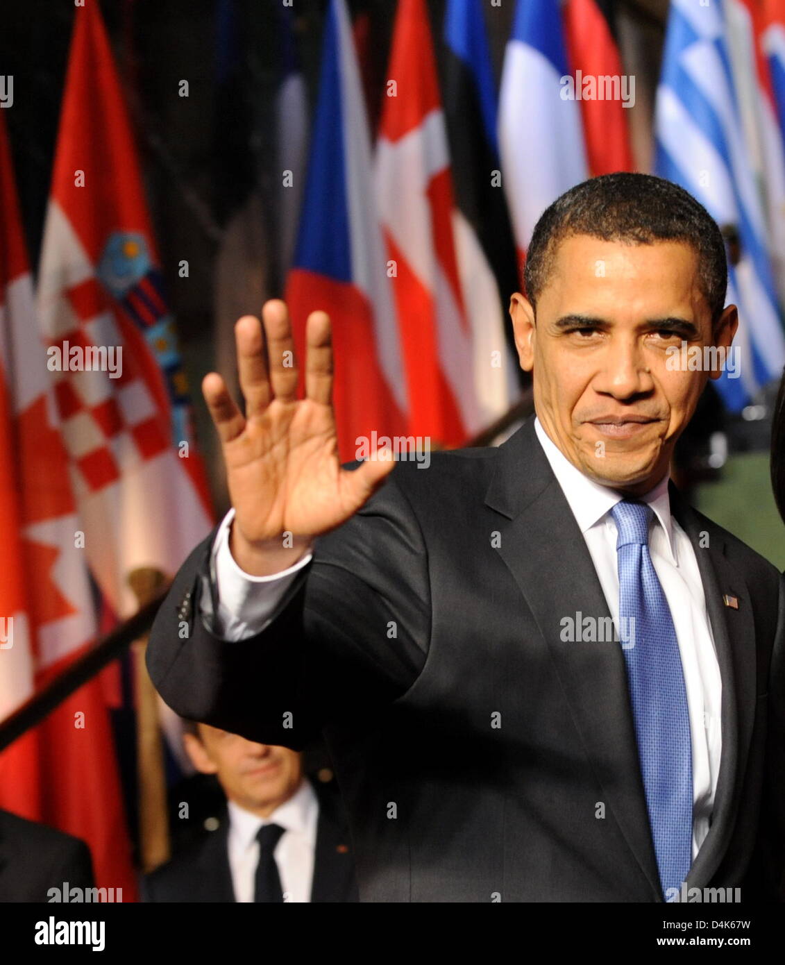 US-President Barack Obama gestures at the ?Kurhaus? (spa hotel) in ...