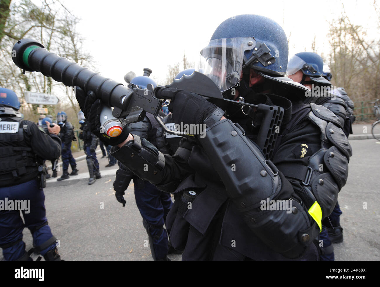 Riot police get secures a street in southern Strasbourg, France, 03 ...