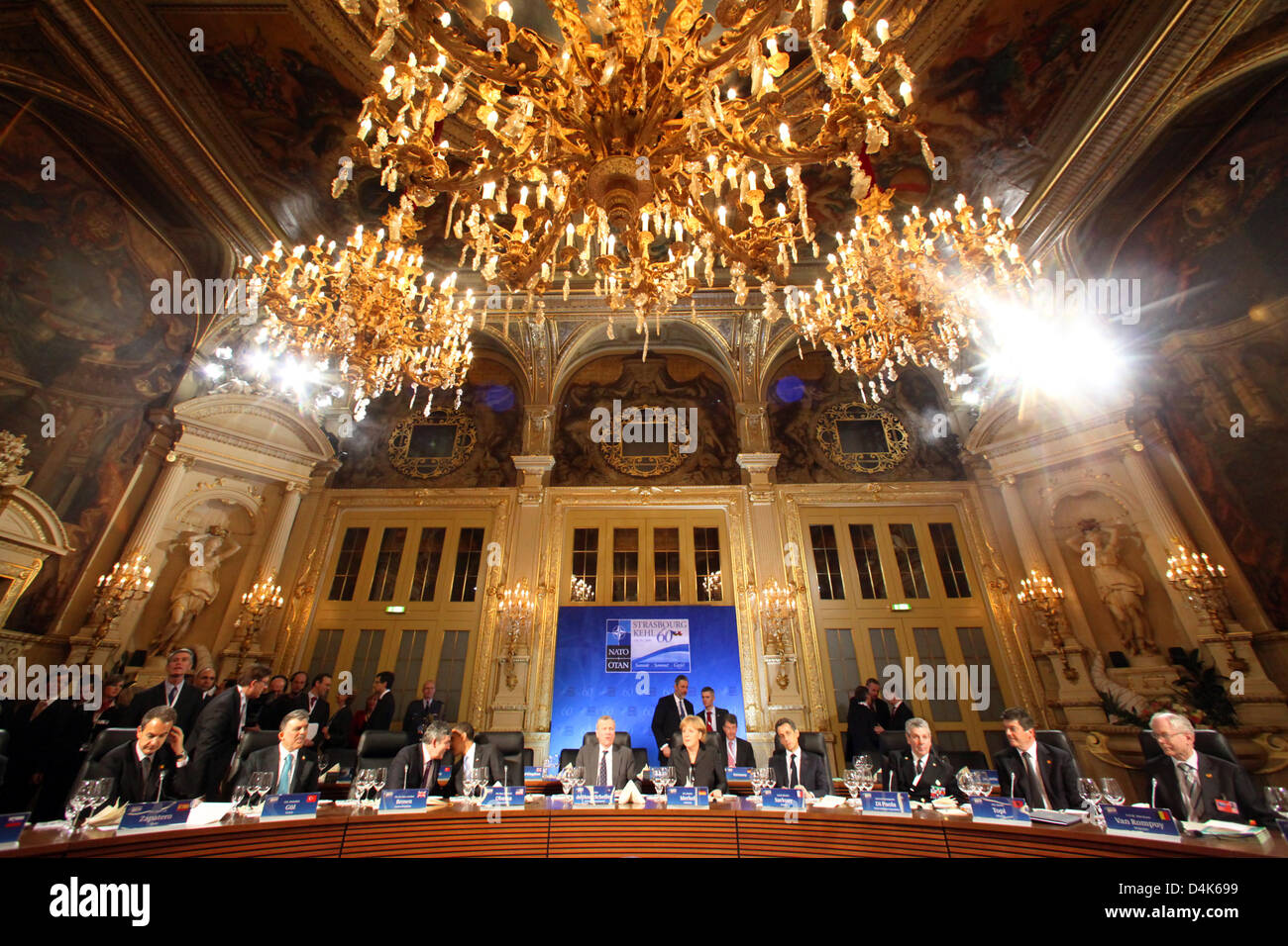 NATO heads of state attend a working dinner at the ?Kurhaus? (spa hotel ...