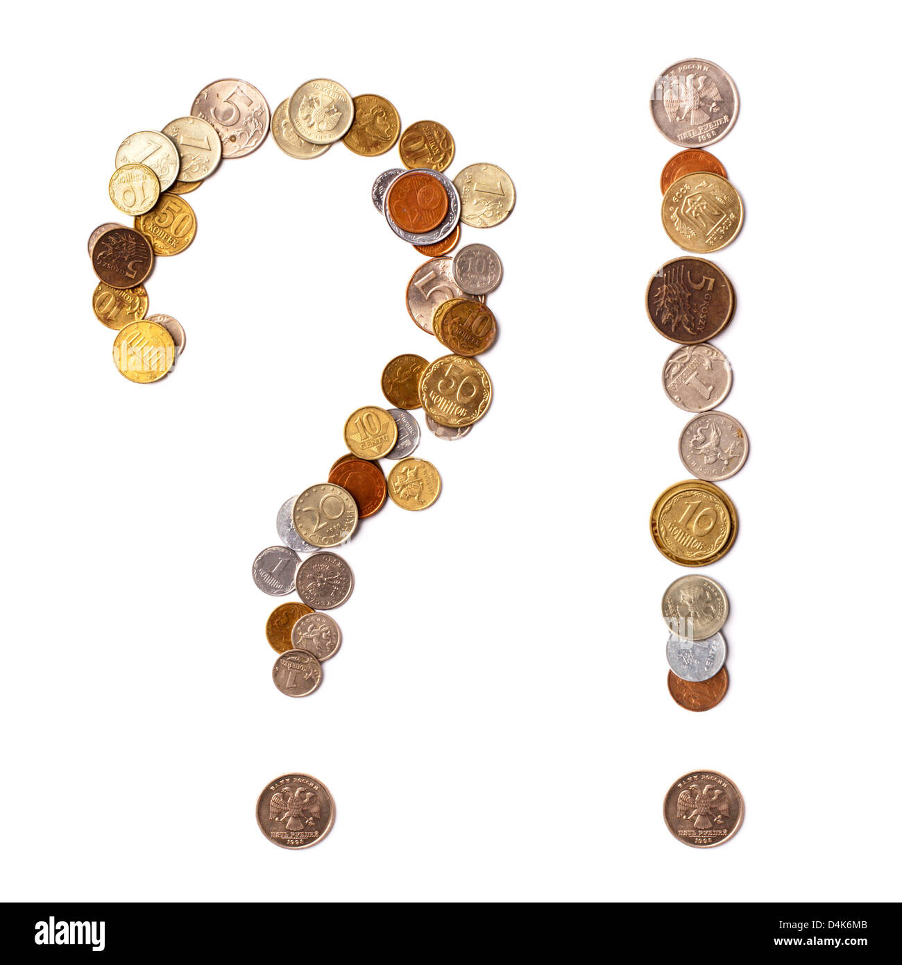 question and exclamation marks from coins Stock Photo - Alamy