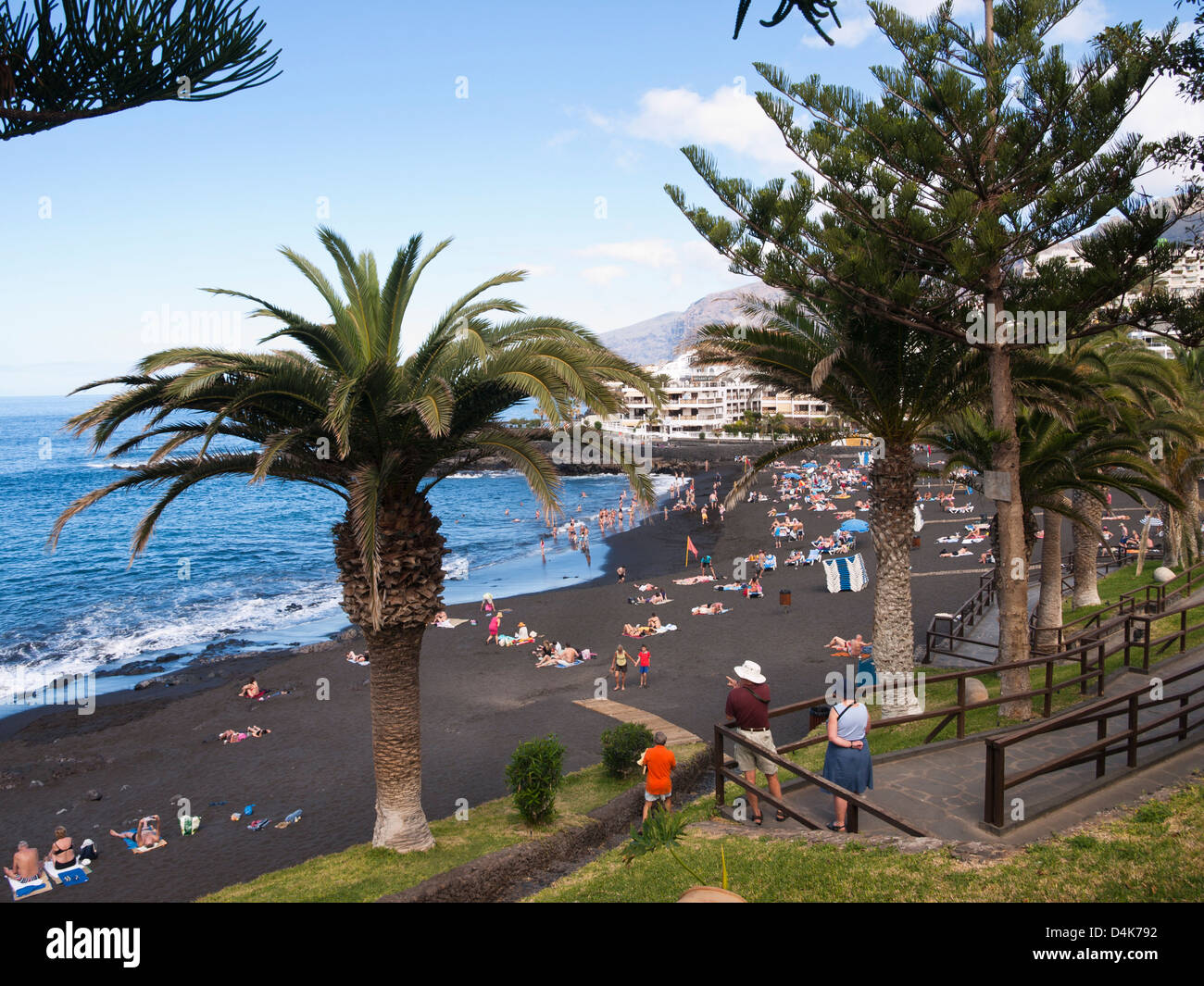 The beach of Playa La Arena a resort town on the west coast of Tenerife ...
