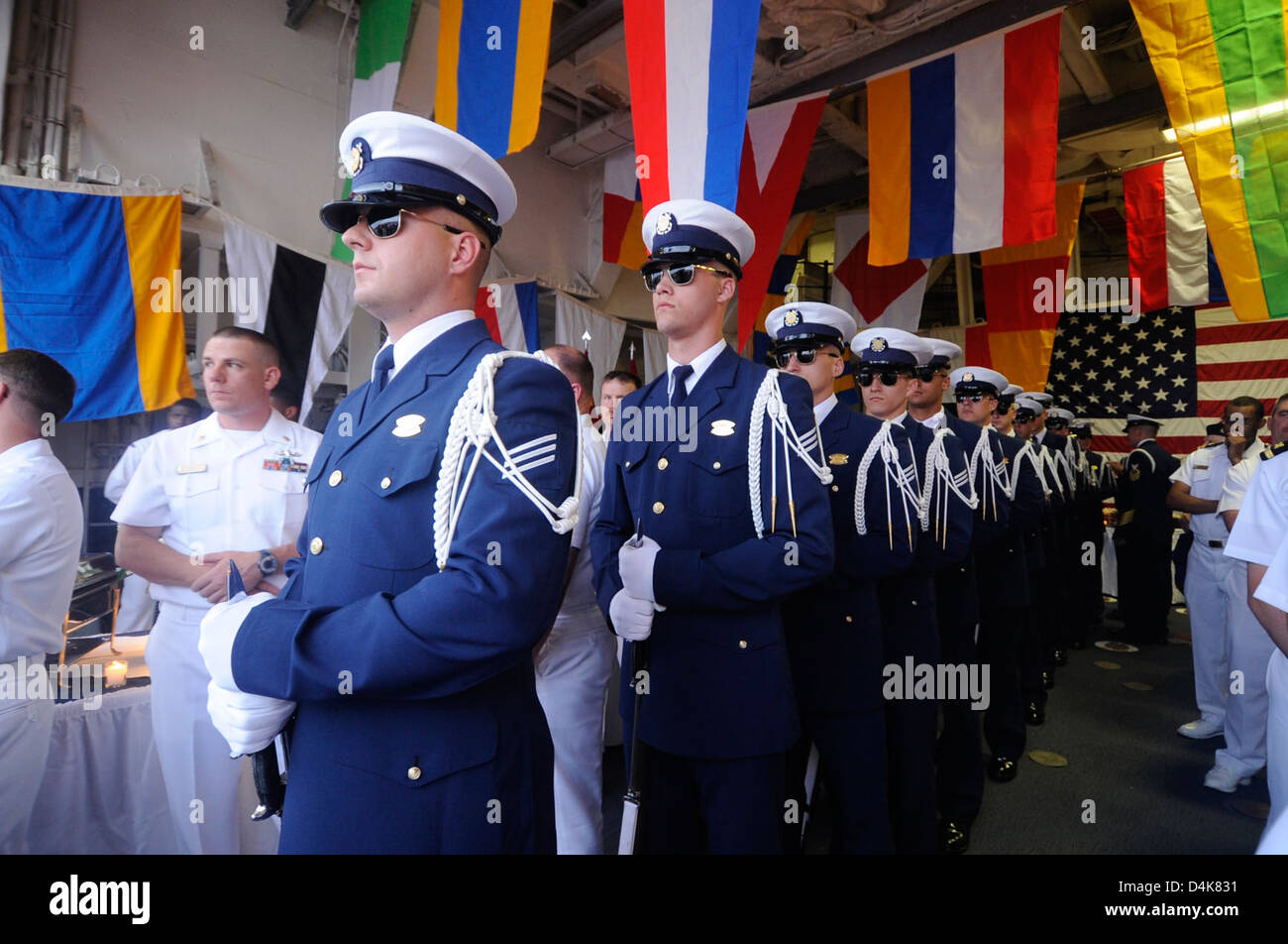 The U.S. Coast Guard Silent Drill Team awaits to perform during Fleet ...