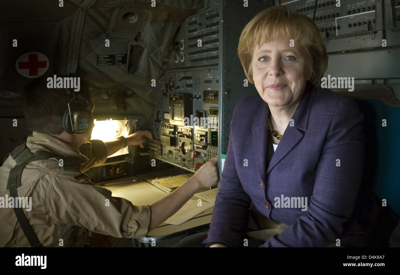German Chancellor Angela Merkel pictured onbaord a German air force ...