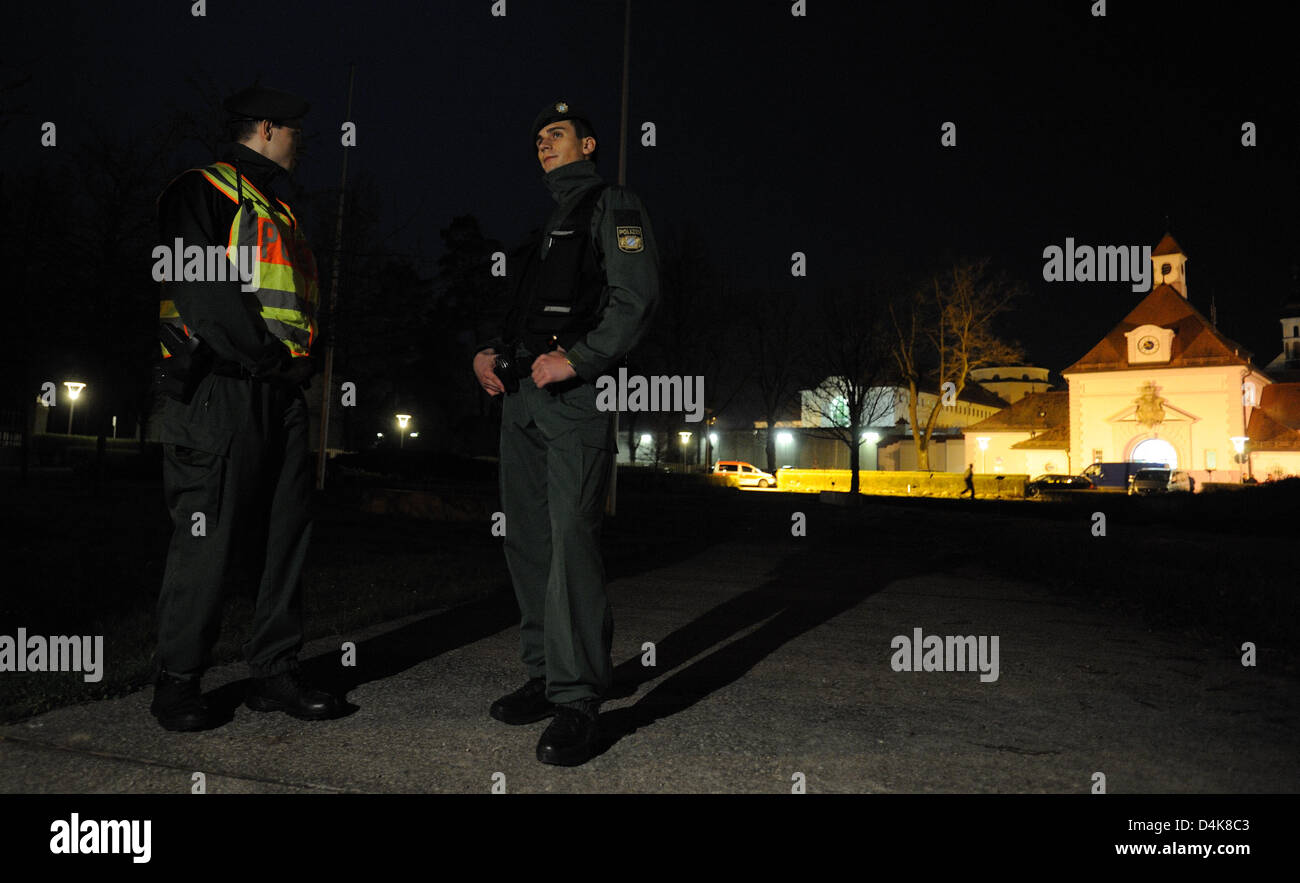 Police officers are pictured in front of the jail in Straubing, Germany ...