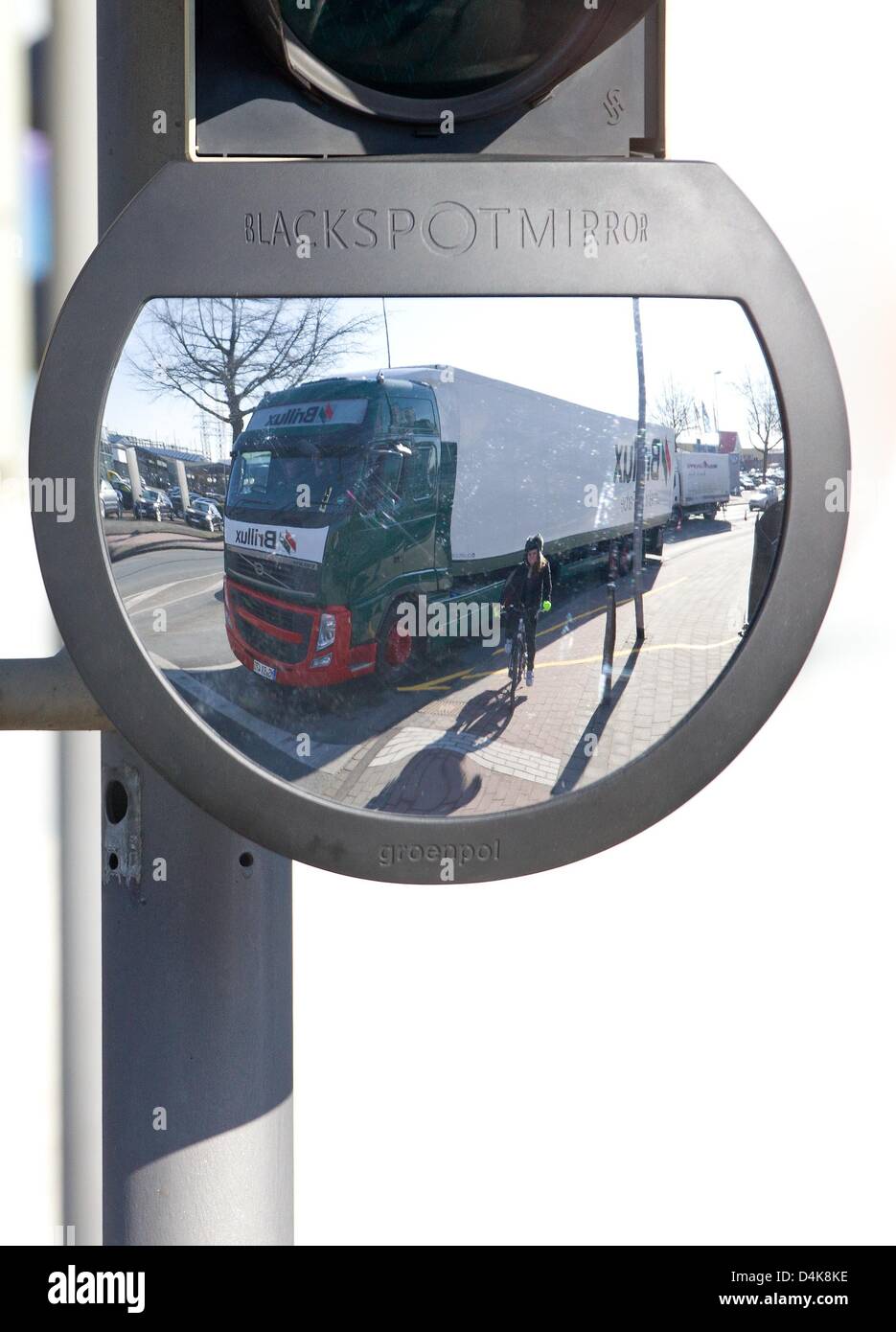 A traffic light with a built-in mirror is pictured in Muenster, Germany ...