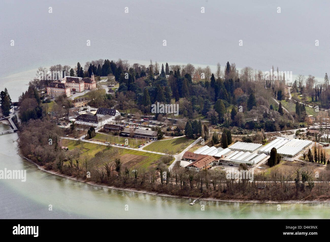 Aerial view on Mainau island at Lake Constance, Germany, 19 March 2009 ...