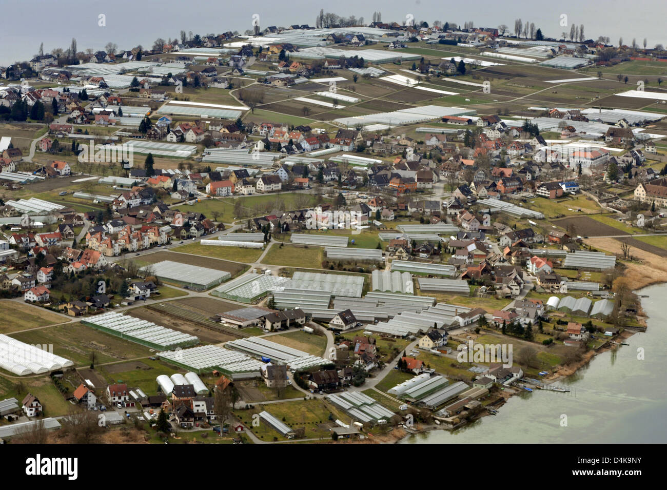 Aerial view on Reichenau island at Lake Constance, Germany, 19 March ...