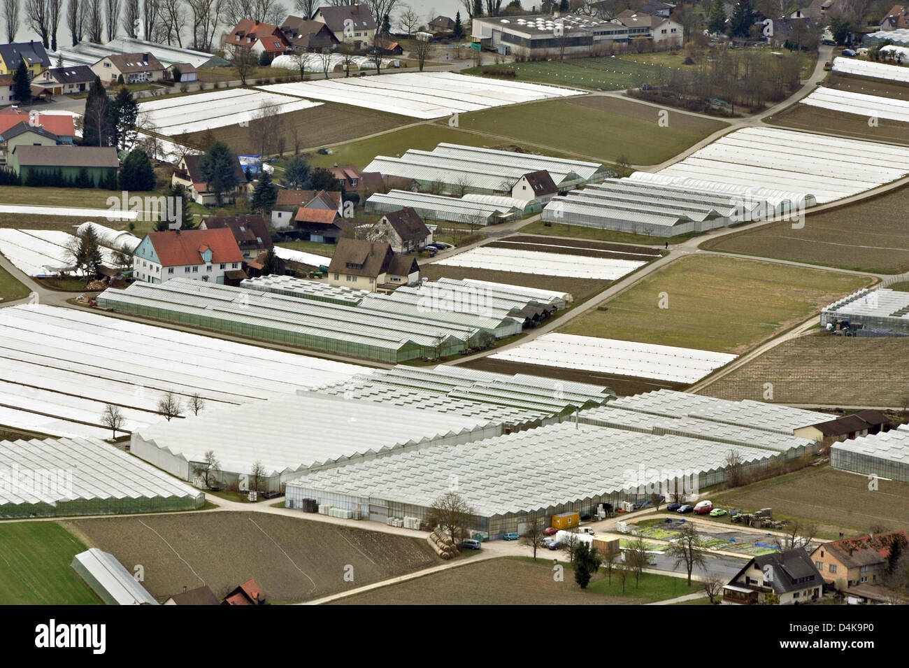 Aerial view on Reichenau island at Lake Constance, Germany, 19 March ...
