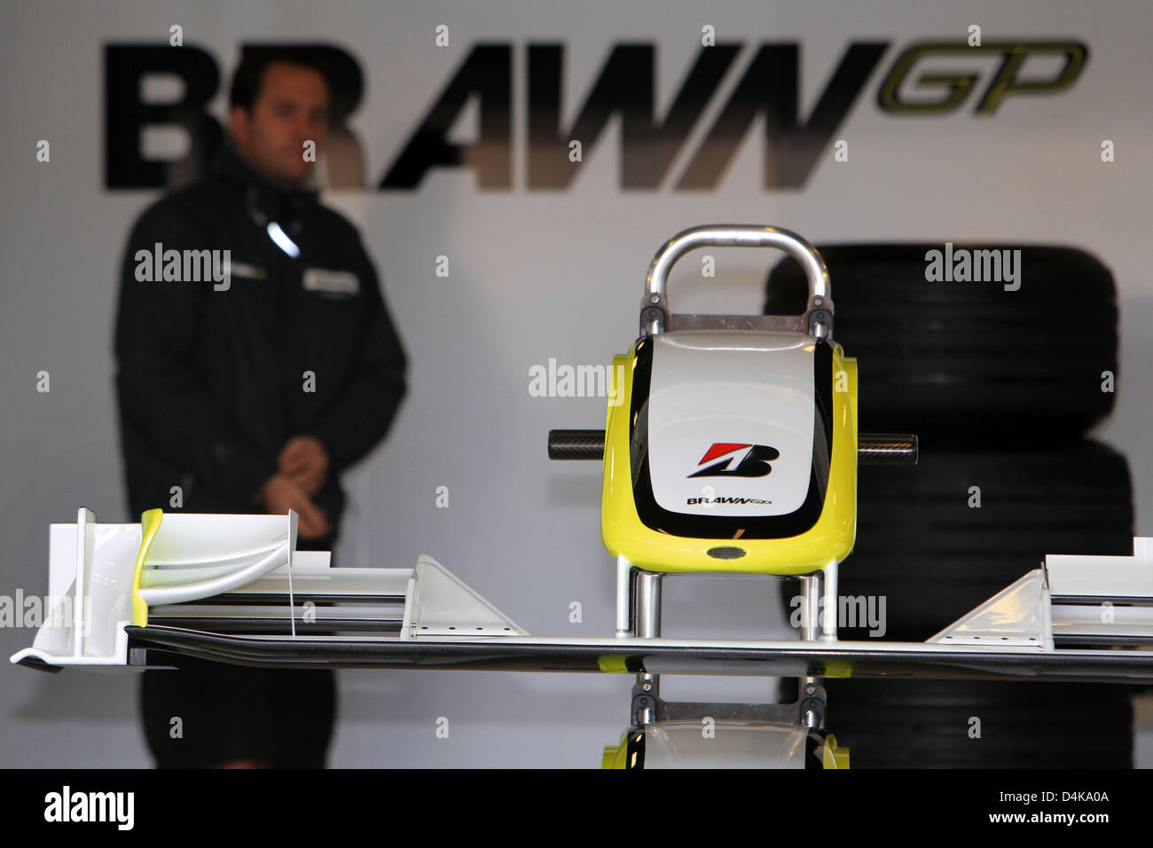 The nose of a Brawn GP racing car pictured prior to the Formula One ...