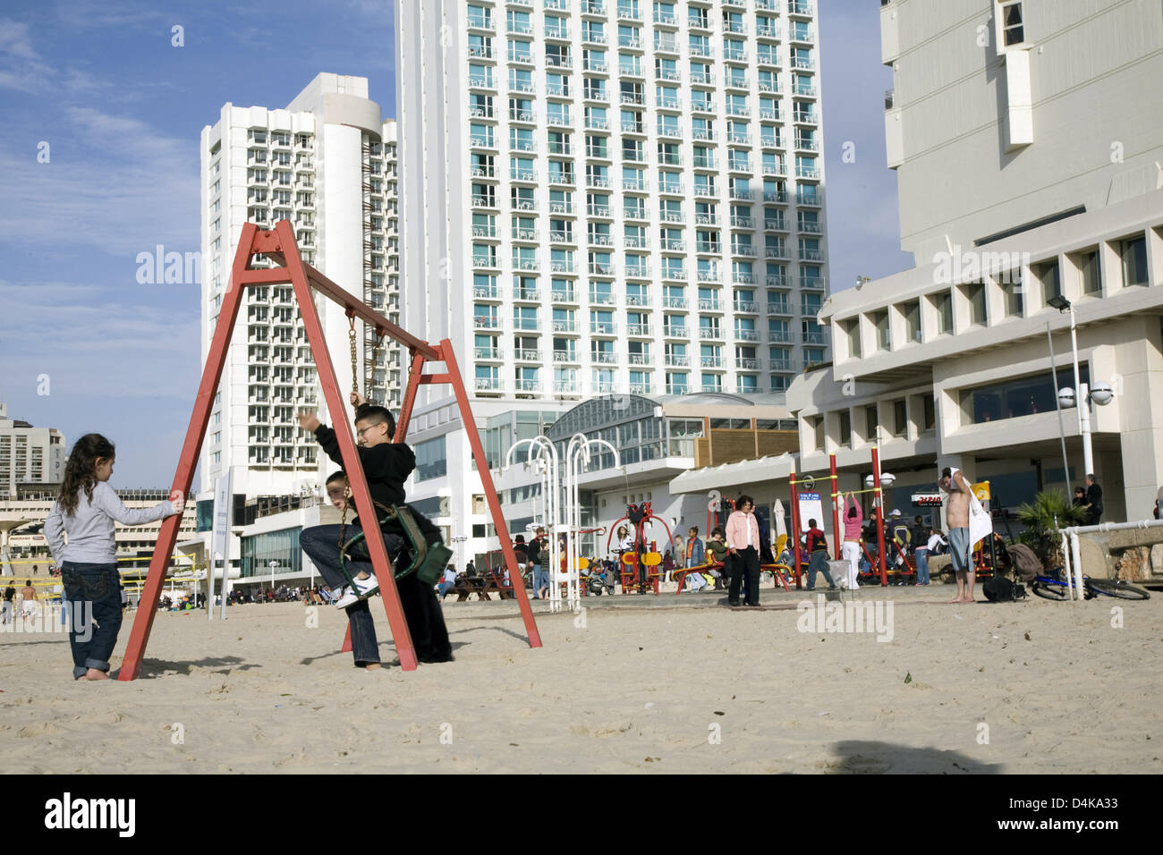 Children play on a playground at the beach in Tel Aviv, Israel, 28 ...