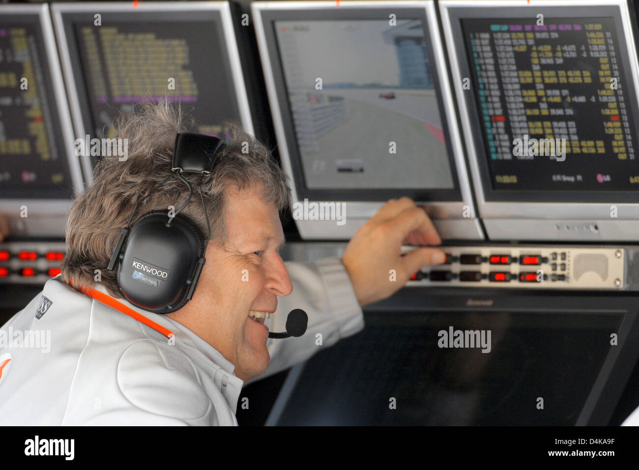 German Norbert Haug, Mercedes Motorsport Director, sits at the control ...