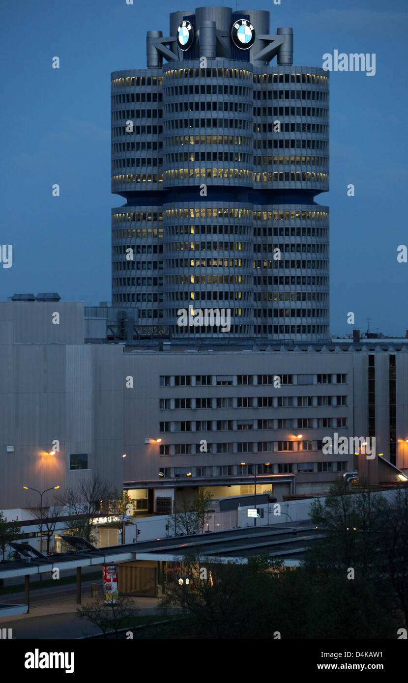 The picture shows the BMW tower of the car producer in Munich, Germany ...