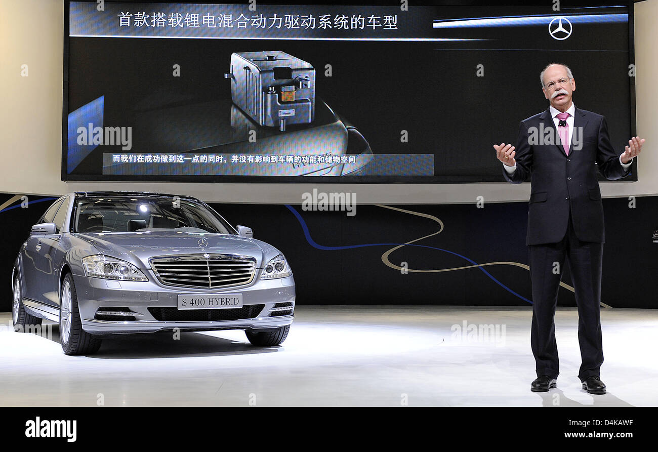Daimler CEO Dieter Zetsche delivers a speech next to a Mercedes-Benz ...