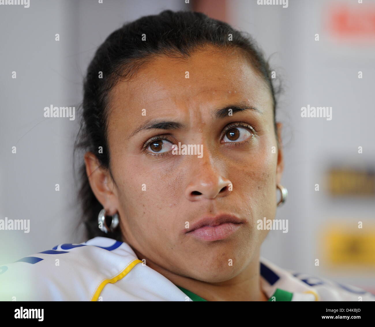 Brazilian national soccer player Marta is pictured on the sidelines of ...