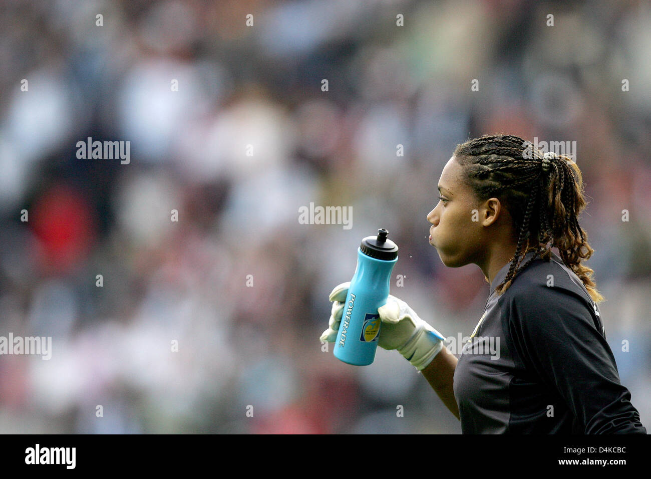 Brazil?s goalie Barbara has some water during the friendly match ...