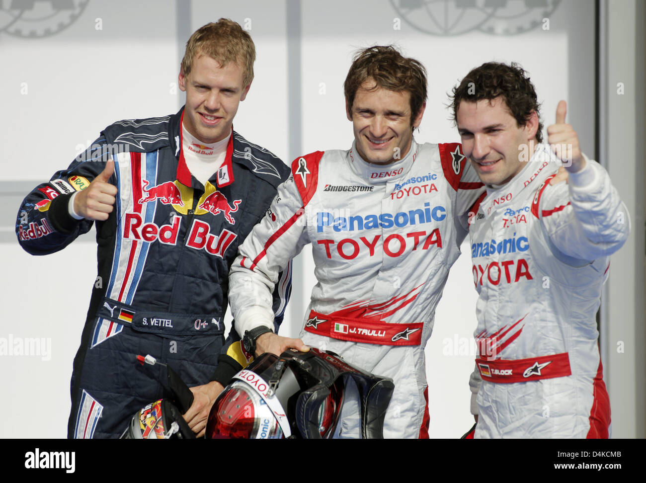 German Formula One driver Sebastian Vettel (L) of Red Bull, Italian ...