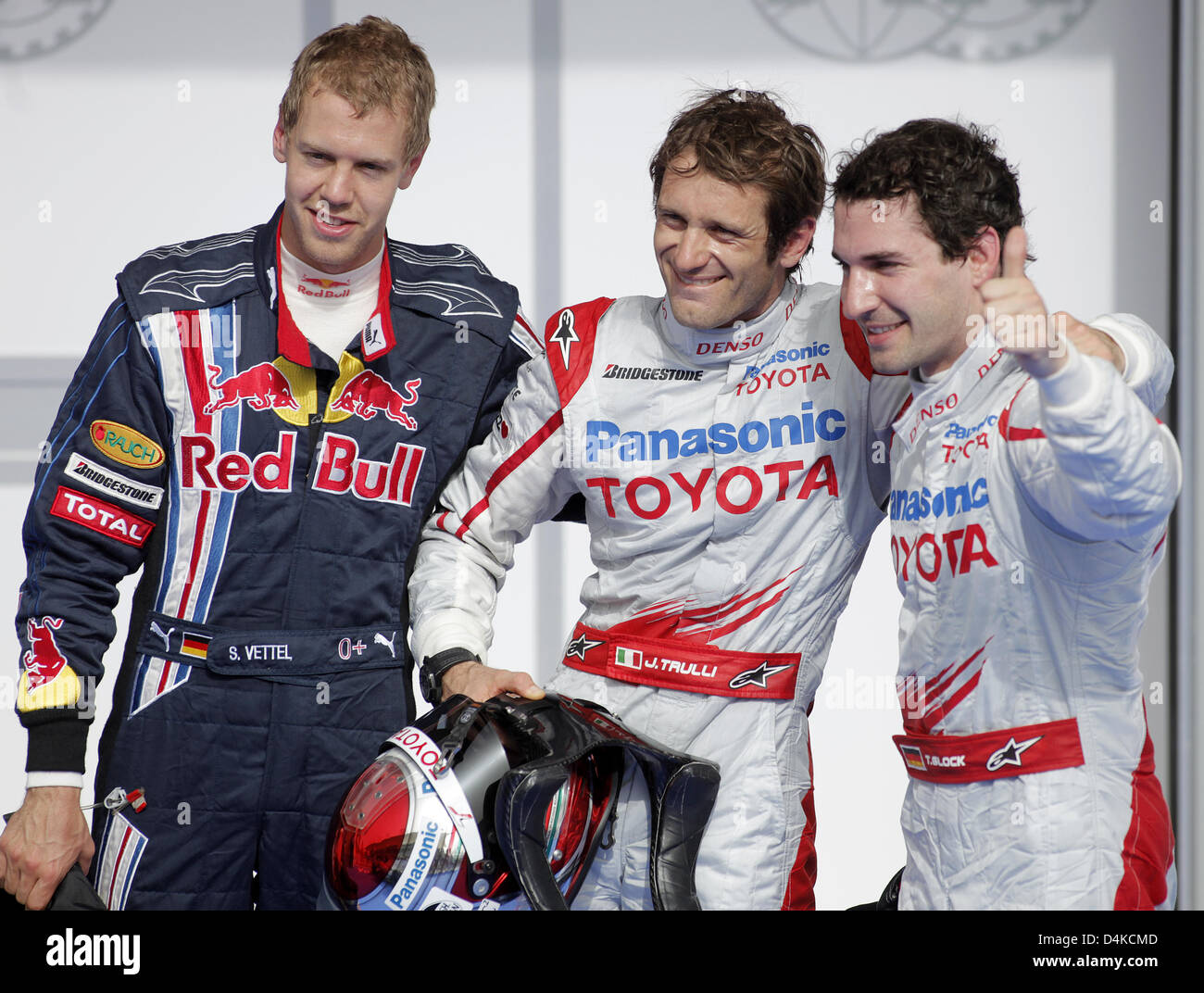 German Formula One driver Sebastian Vettel (L) of Red Bull, Italian ...