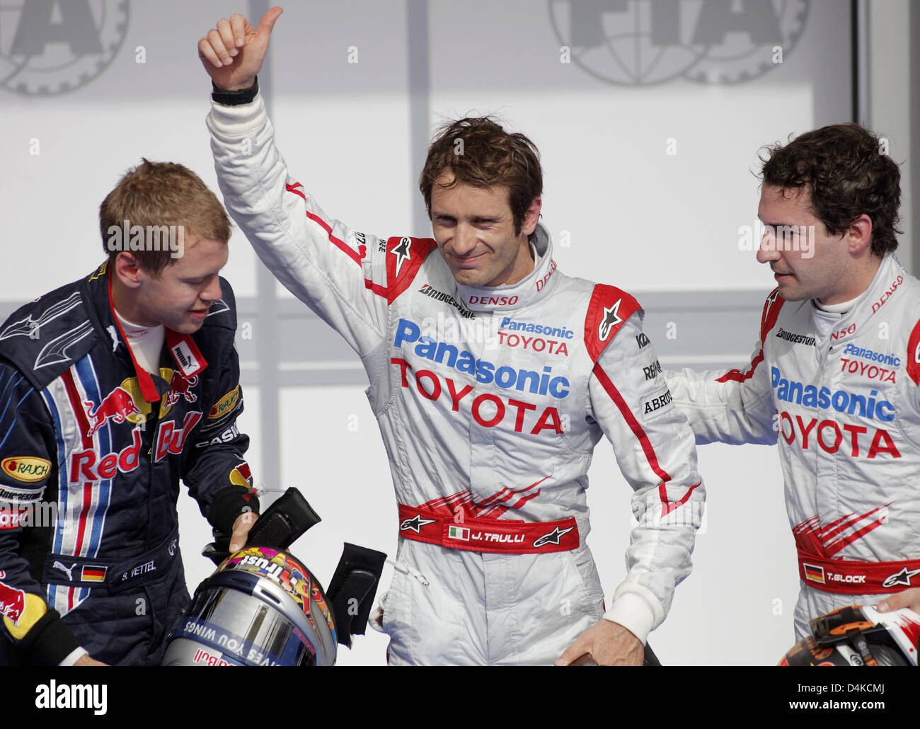 German Formula One driver Sebastian Vettel (L) of Red Bull, Italian ...