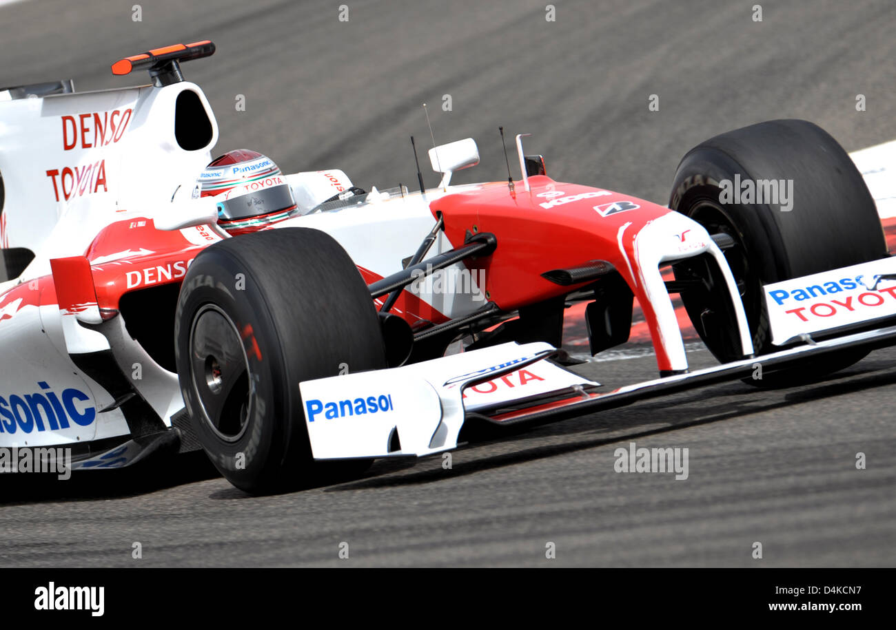 Italian Formula One driver Jarno Trulli of Toyota steers his car during ...