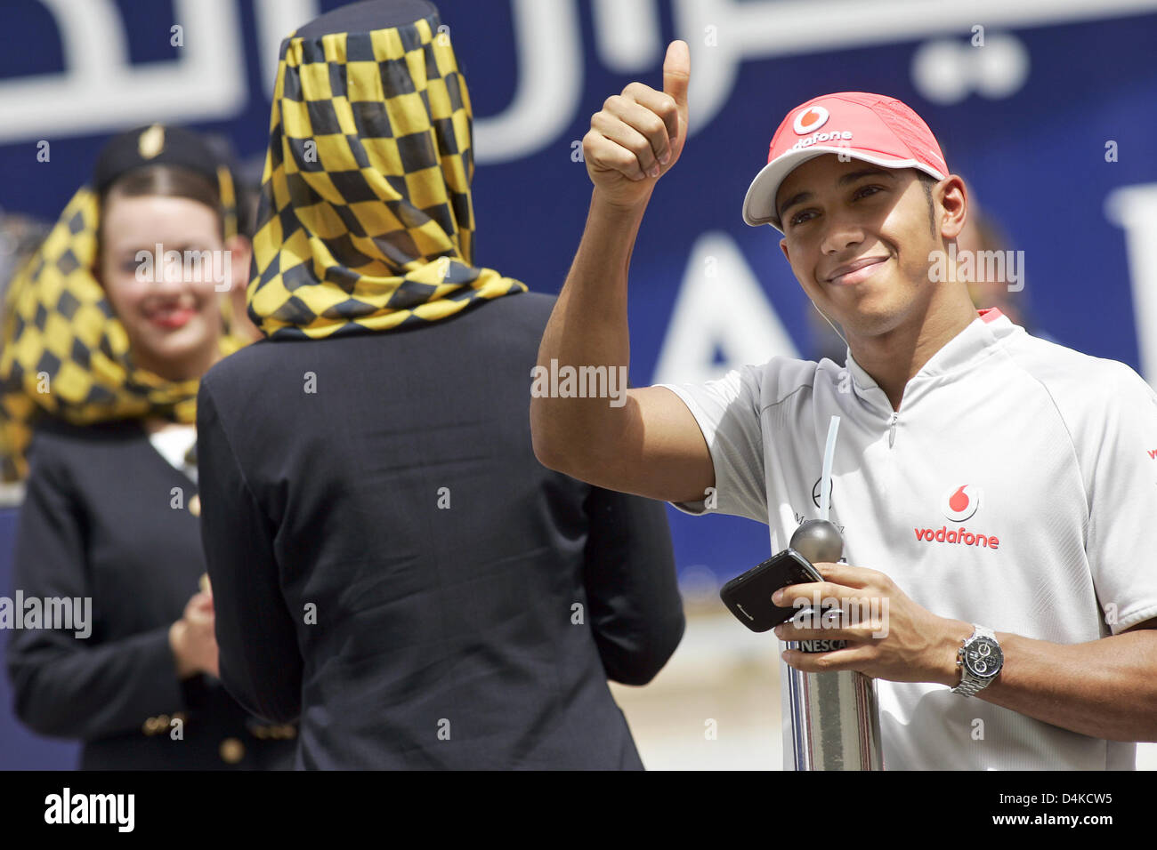 British Formula One driver Lewis Hamilton of McLaren Mercedes gestures ...
